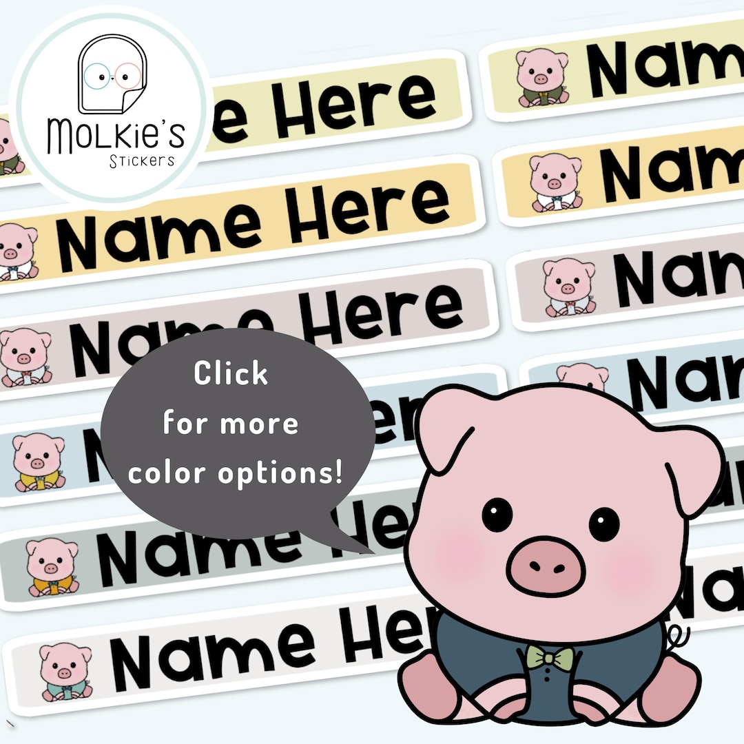Cute Pig Waterproof Name Label for Kids School Supplies Customize Kids ...