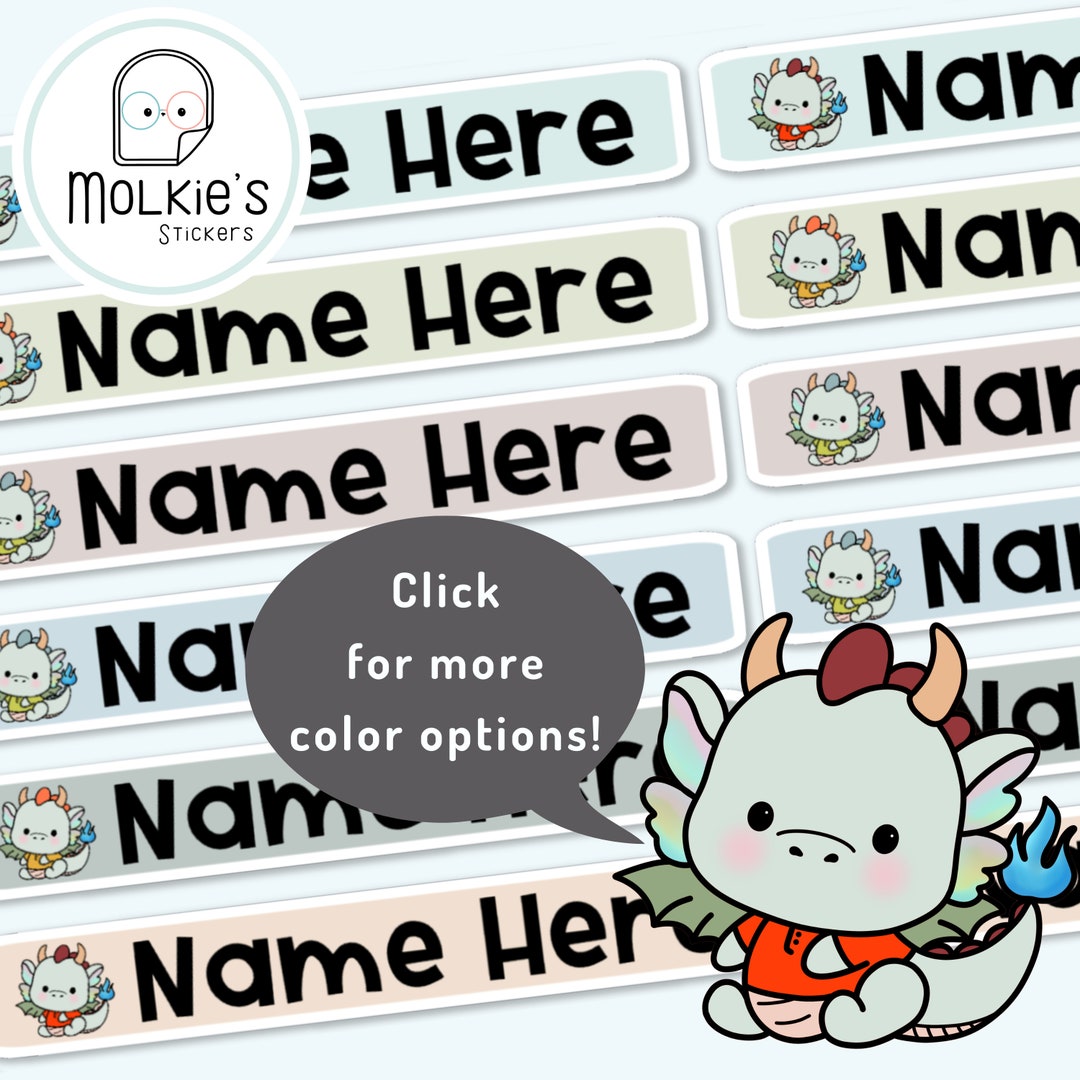 Cute Dragon Waterproof Name Label for Kids School Supplies Personalized ...