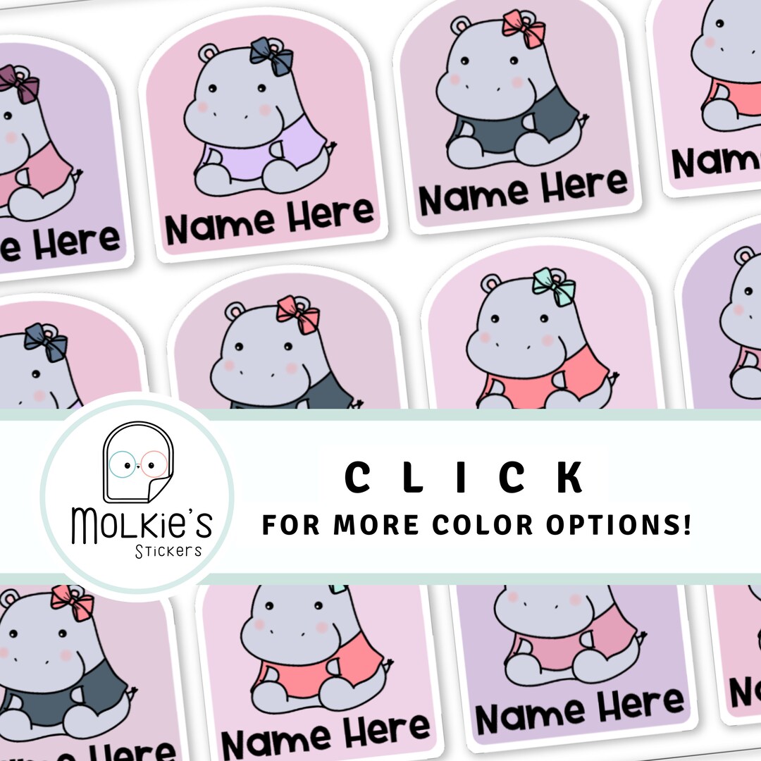 Personalized Name Gift Cute Name Label Hippopotamus Animal Waterproof ...