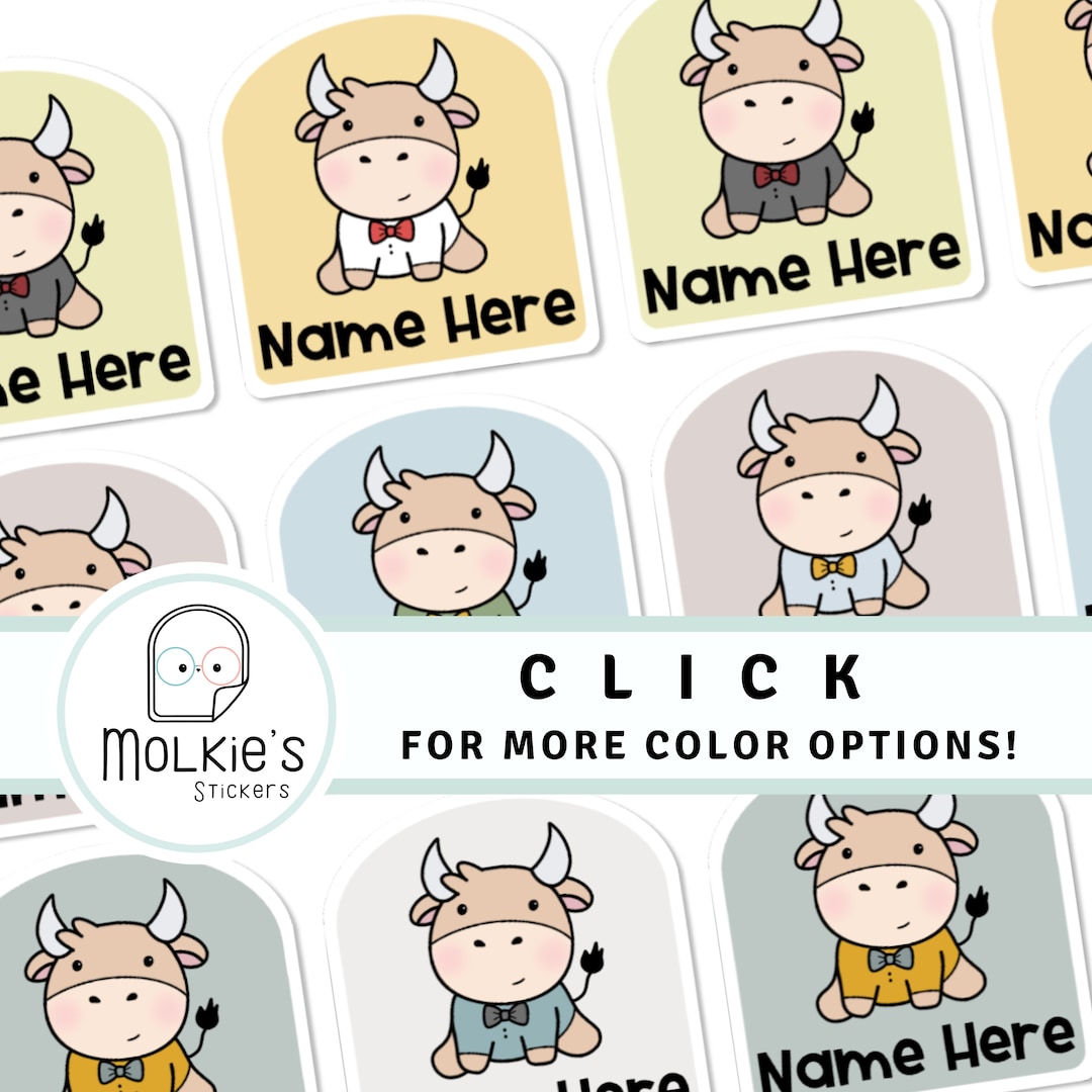 Cute Cow Name Label for Daycare Stickers for Kids Waterproof Water ...