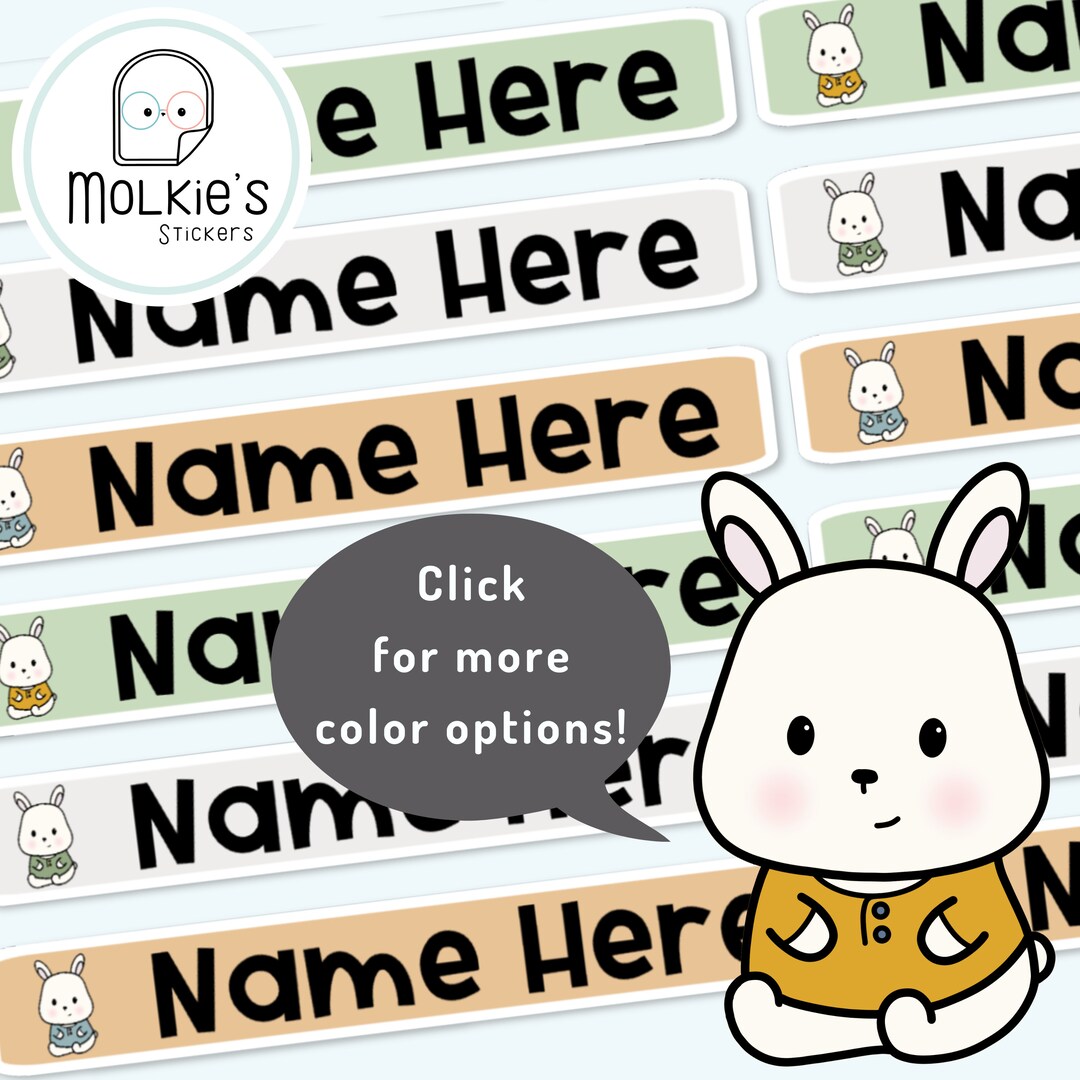 Cute Bunny Waterproof Name Label for Kids School Supplies Stickers ...