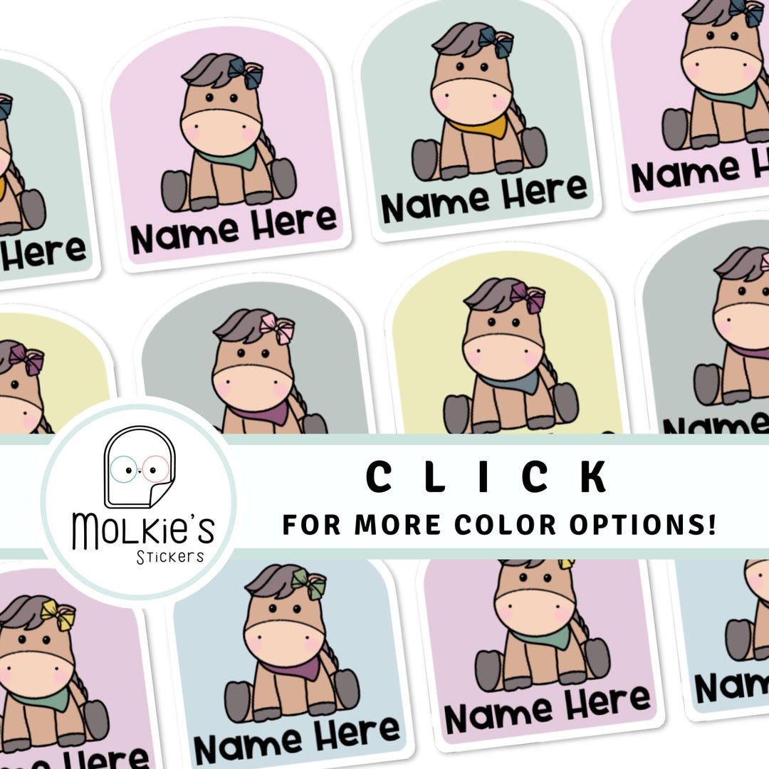 Cute Horse Name Label for Daycare Stickers for Kids Pony Baby Shower ...