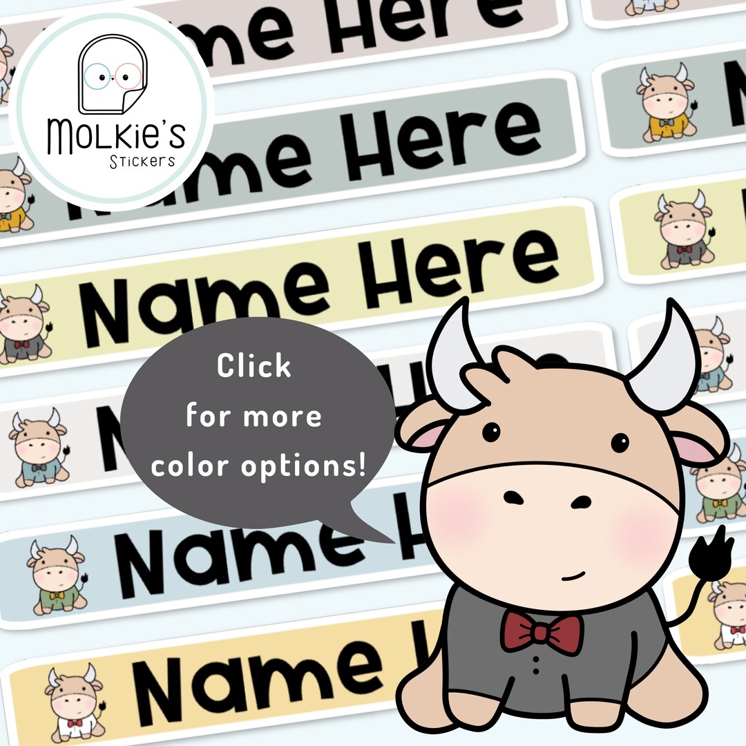 Cute Ox Name Tag Water Proof Label for Kids School Supplies ...