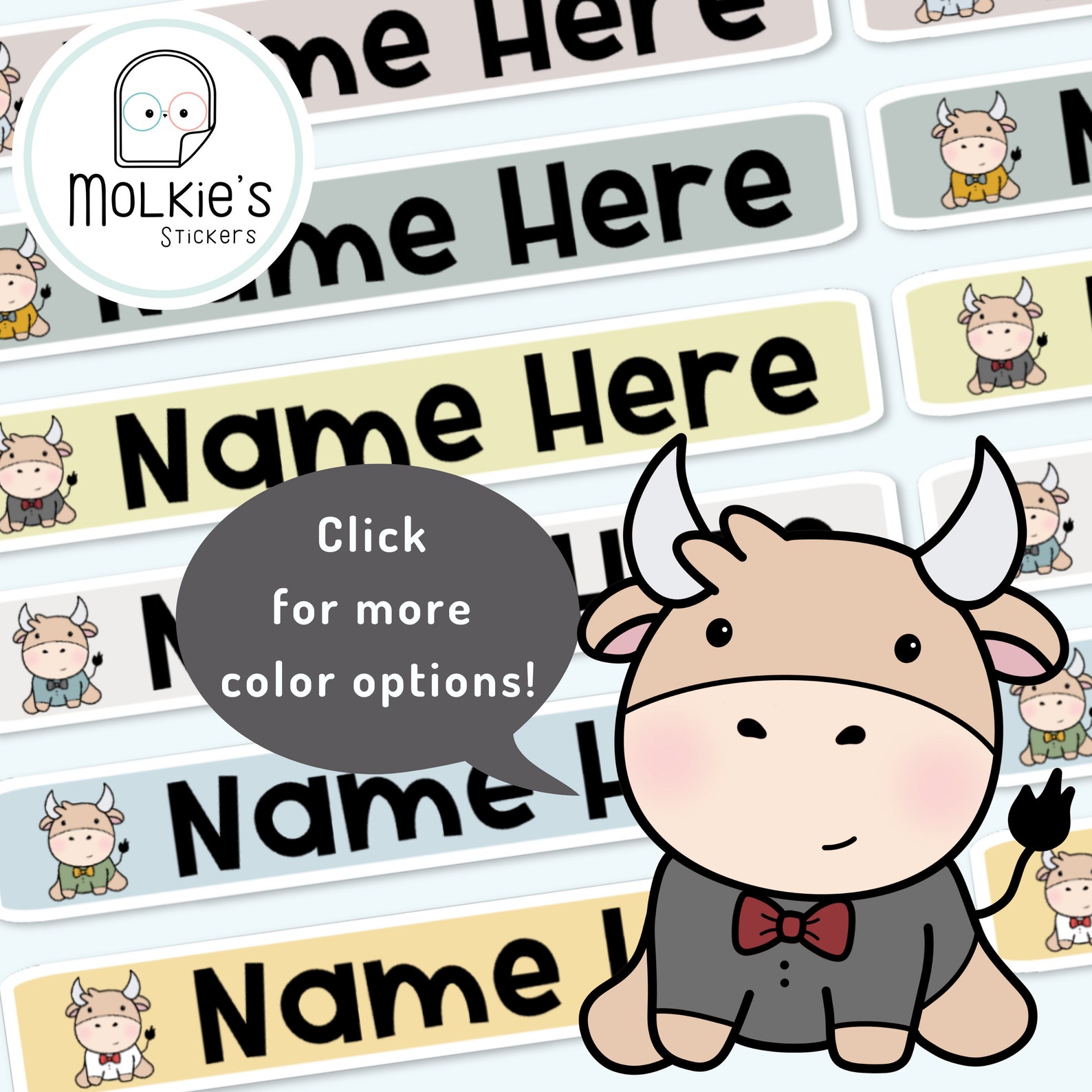 Cute Ox Name Tag Water Proof Label for Kids School Supplies ...