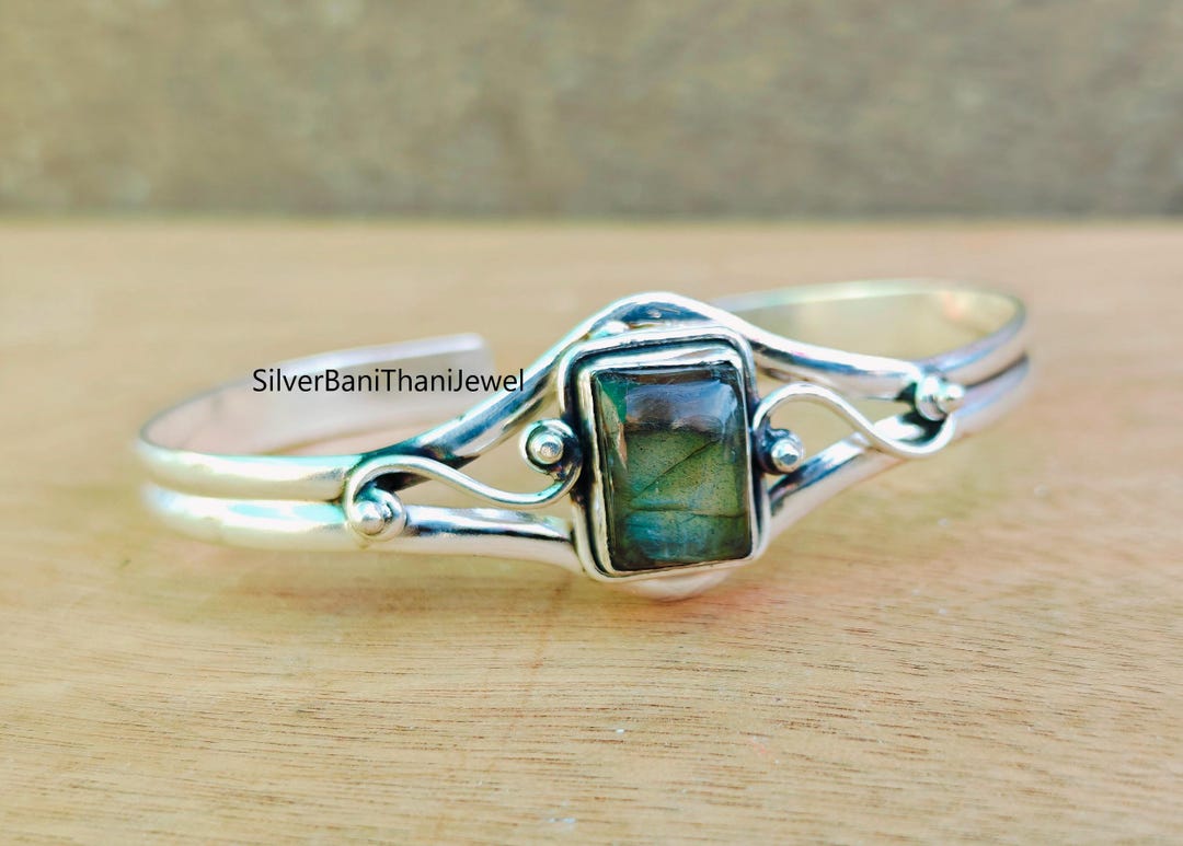 Handmade Labradorite Bangle: Adjustable Sterling Silver Bracelet - Etsy