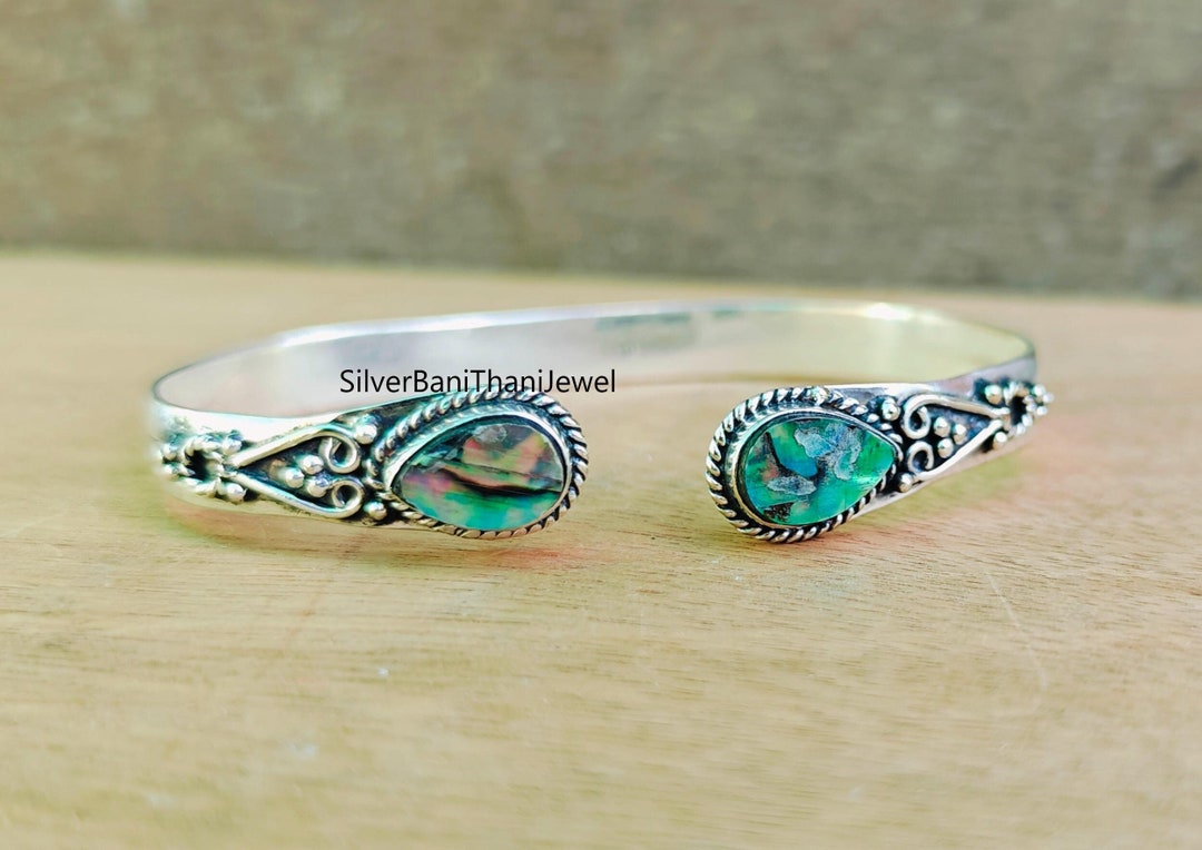 Handmade Abalone Shell Silver Bracelet: Adjustable Gemstone Jewelry - Etsy