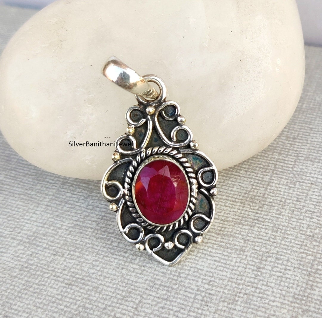 Ruby Pendant, Gift Jewelry, Women Pendant, Ruby Jewelry, 925 Silver ...