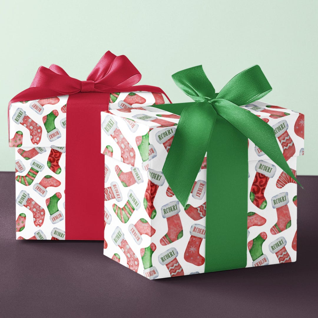 Personalized Christmas Stocking Wrapping Paper | Custom Name Holiday ...