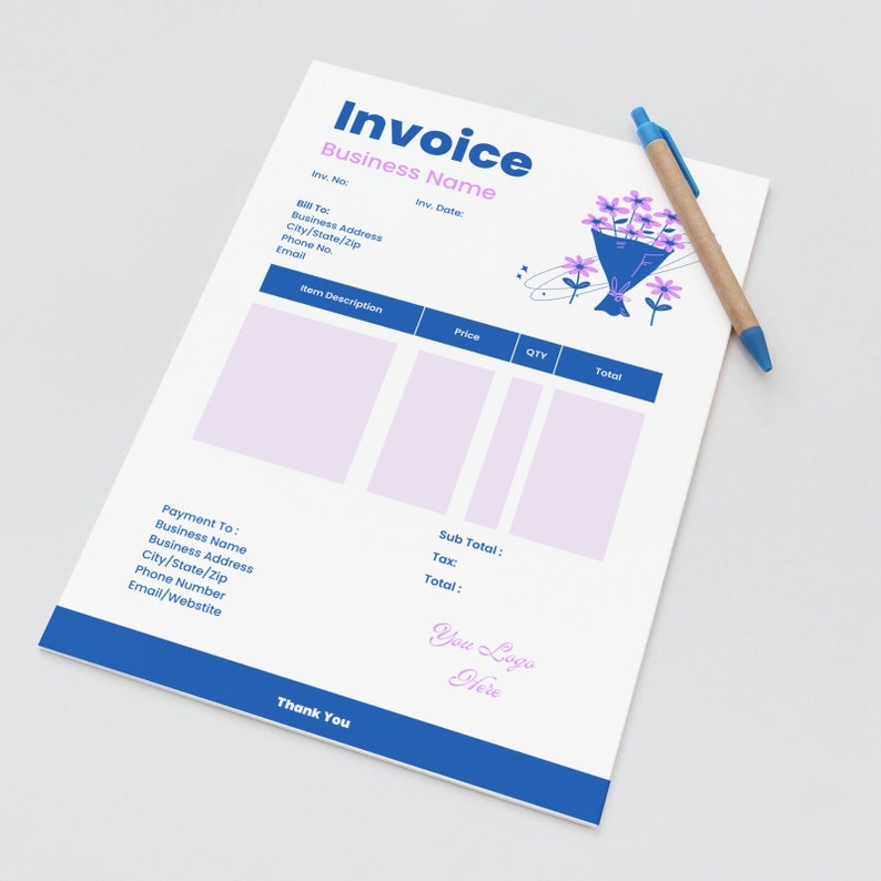 Invoice Template Editable Canva Template Small Business Custom Order ...