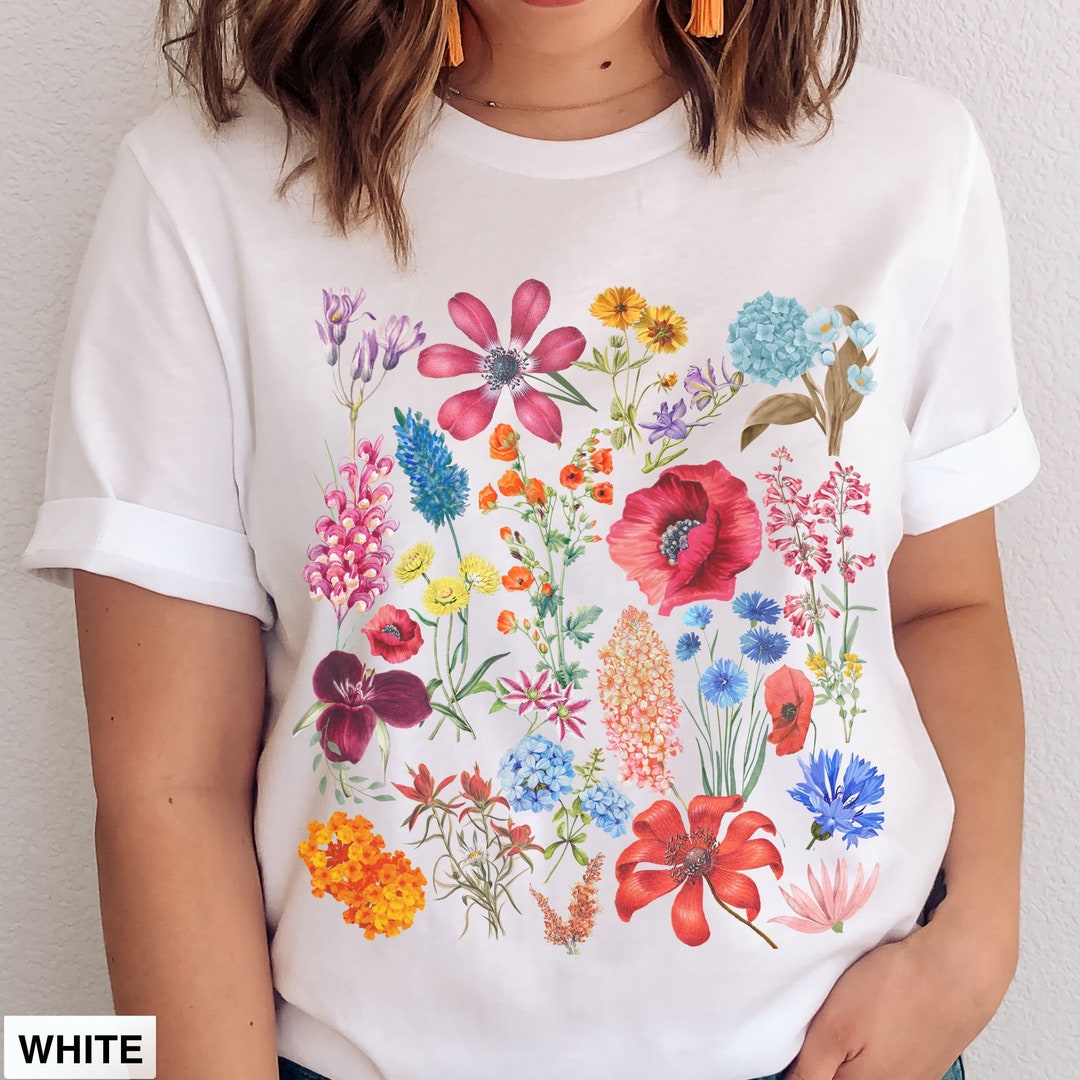 Flower T-shirt, Wildflower Shirt, Nature Lover Tee, Botanical T-shirt, Gardener Gift, Flower ...