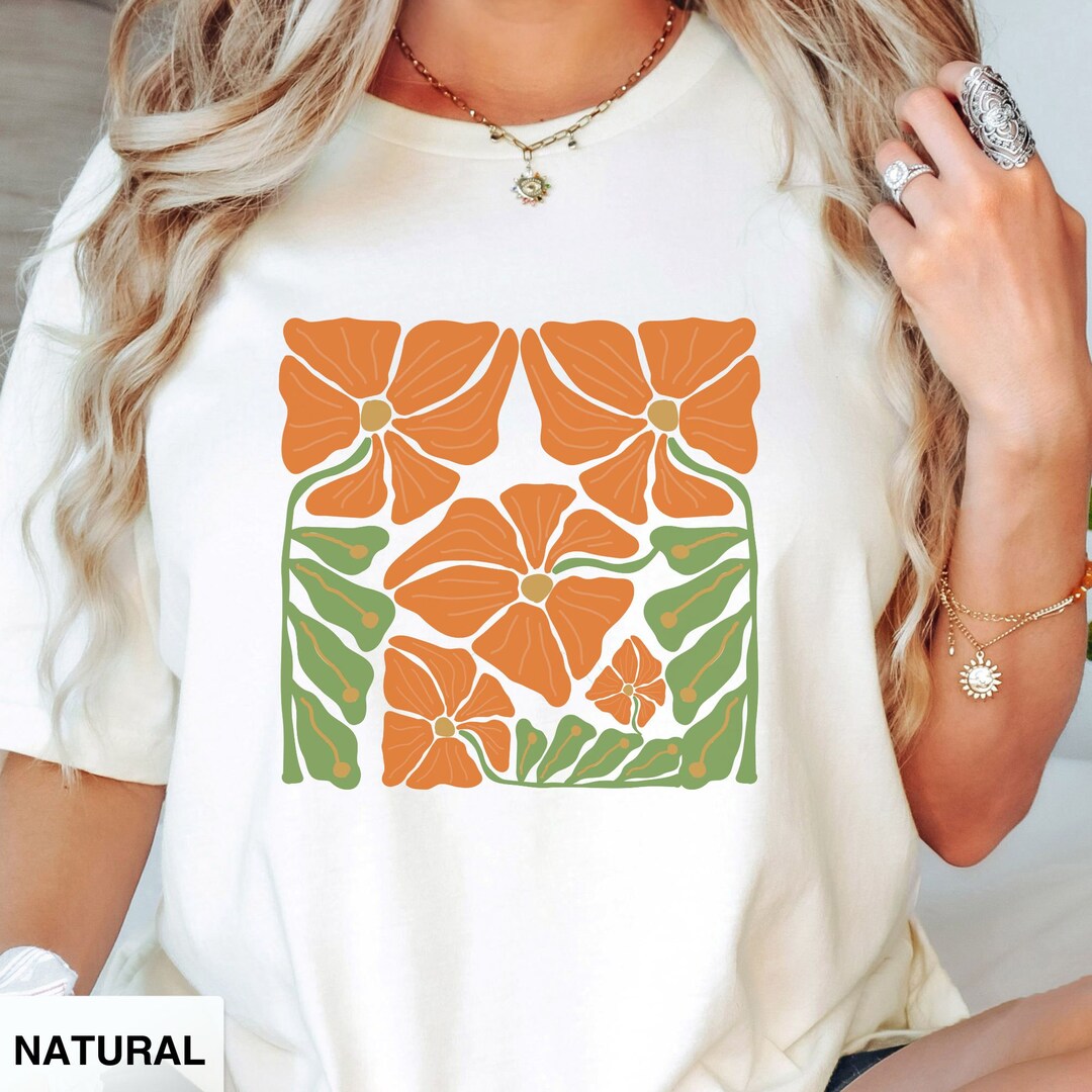 Retro Boho Flower Design T-shirt, Wildflower Shirt, Cottagecore Shirt ...