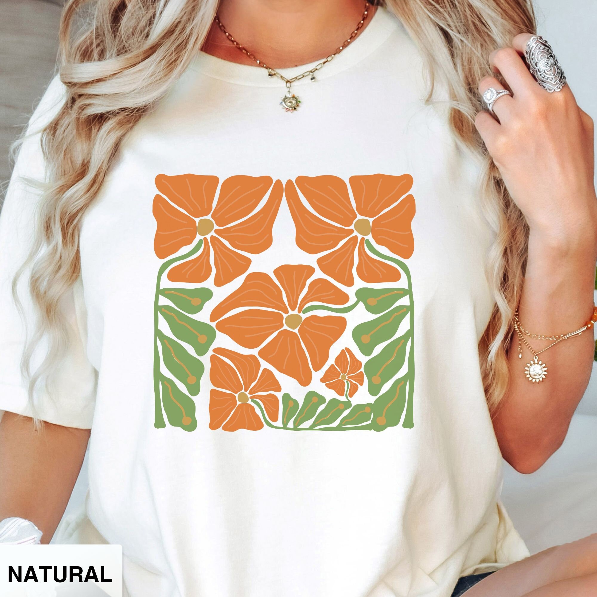 Retro Boho Flower Design T-shirt, Wildflower Shirt, Cottagecore Shirt ...