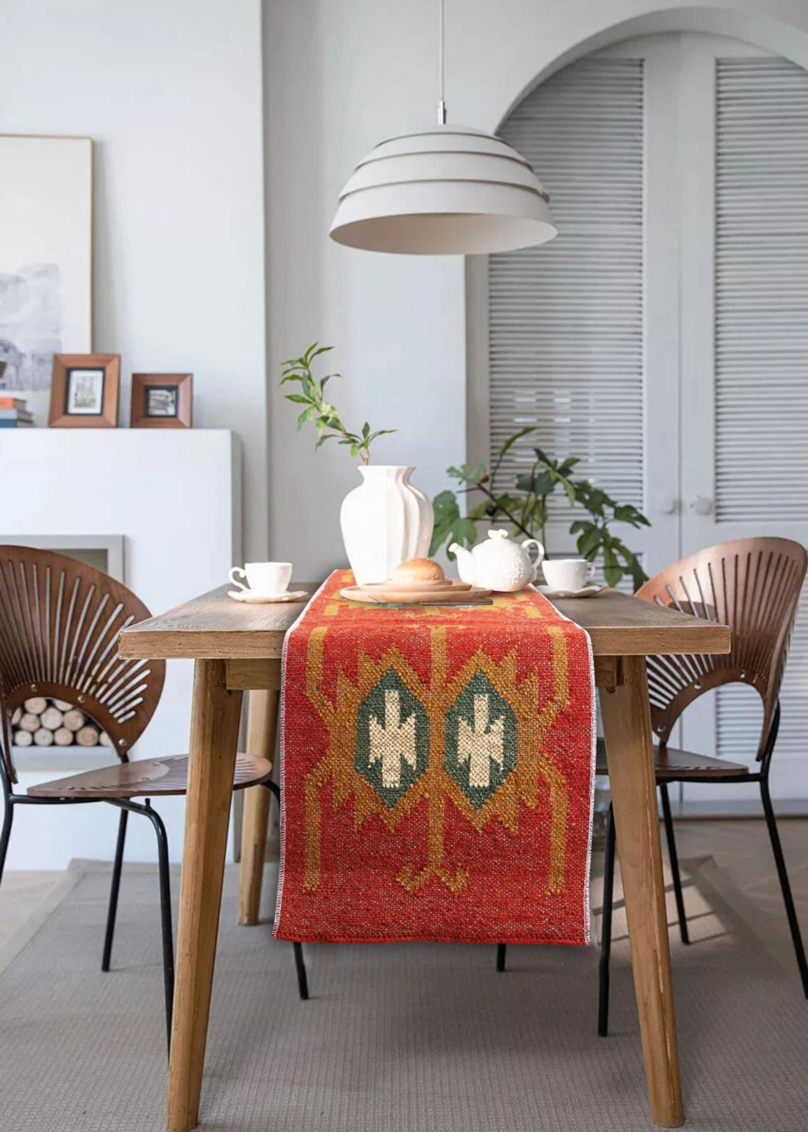Kilim Table Runner – Boho Rustic Table Decor, Woven Wool Jute Runner ...