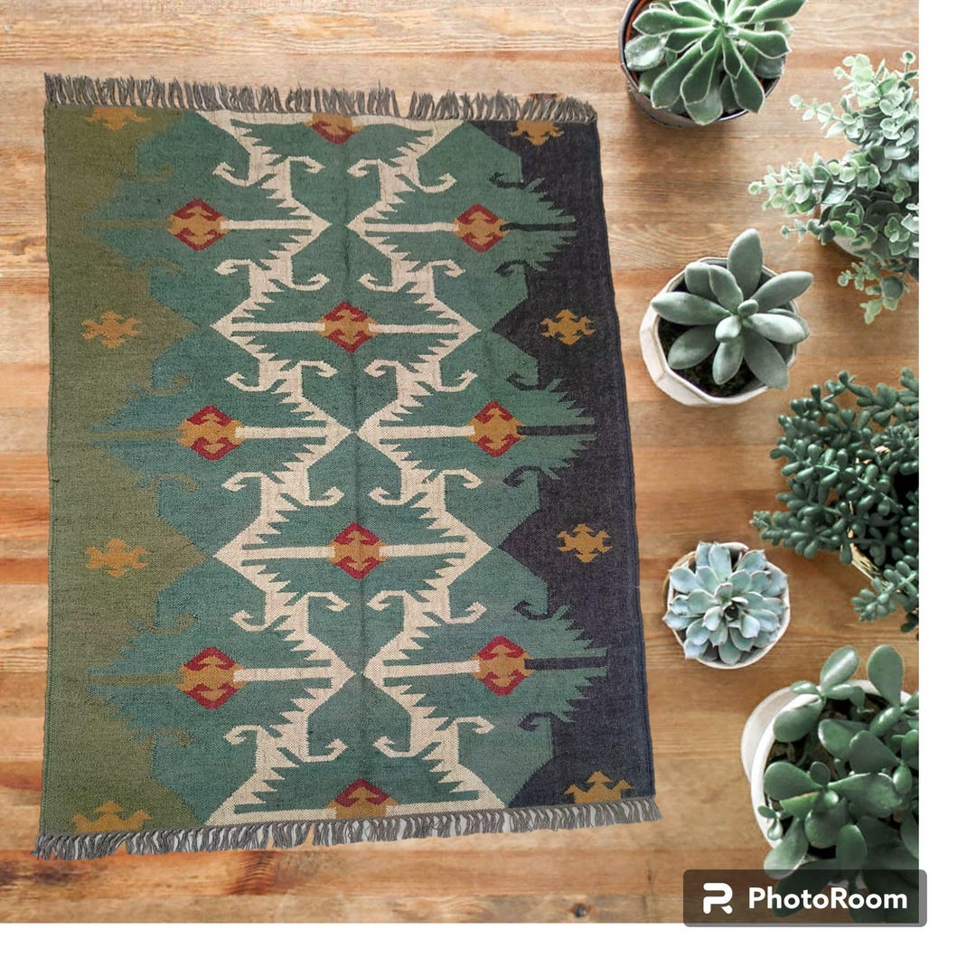 Wool Jute Rug Farmhouse Sage Green Jute High Quality Hand Woven Camping ...