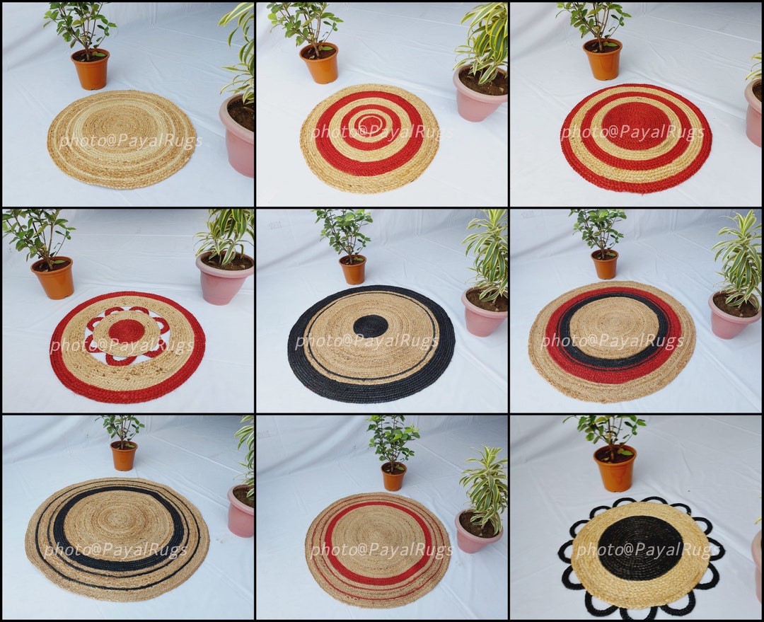 Indian Braided Jute Chindi Rug Home Décor Area Round Rag Rug Indian ...