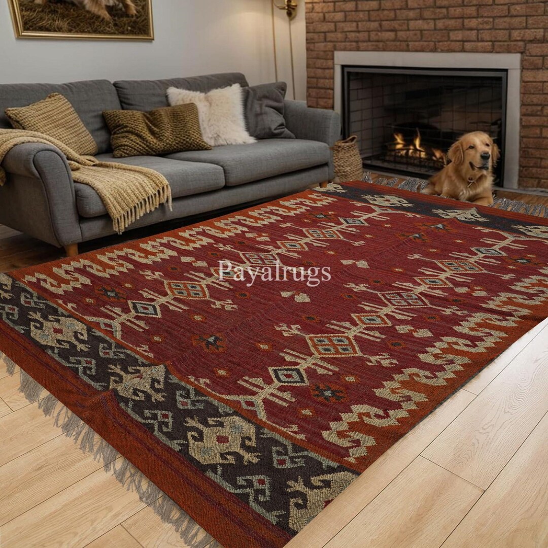 Traditional Indian WOOL JUTE Marron RUGS, 4x6, 5x8, 6x9, 8x10, 9x12 Ft ...