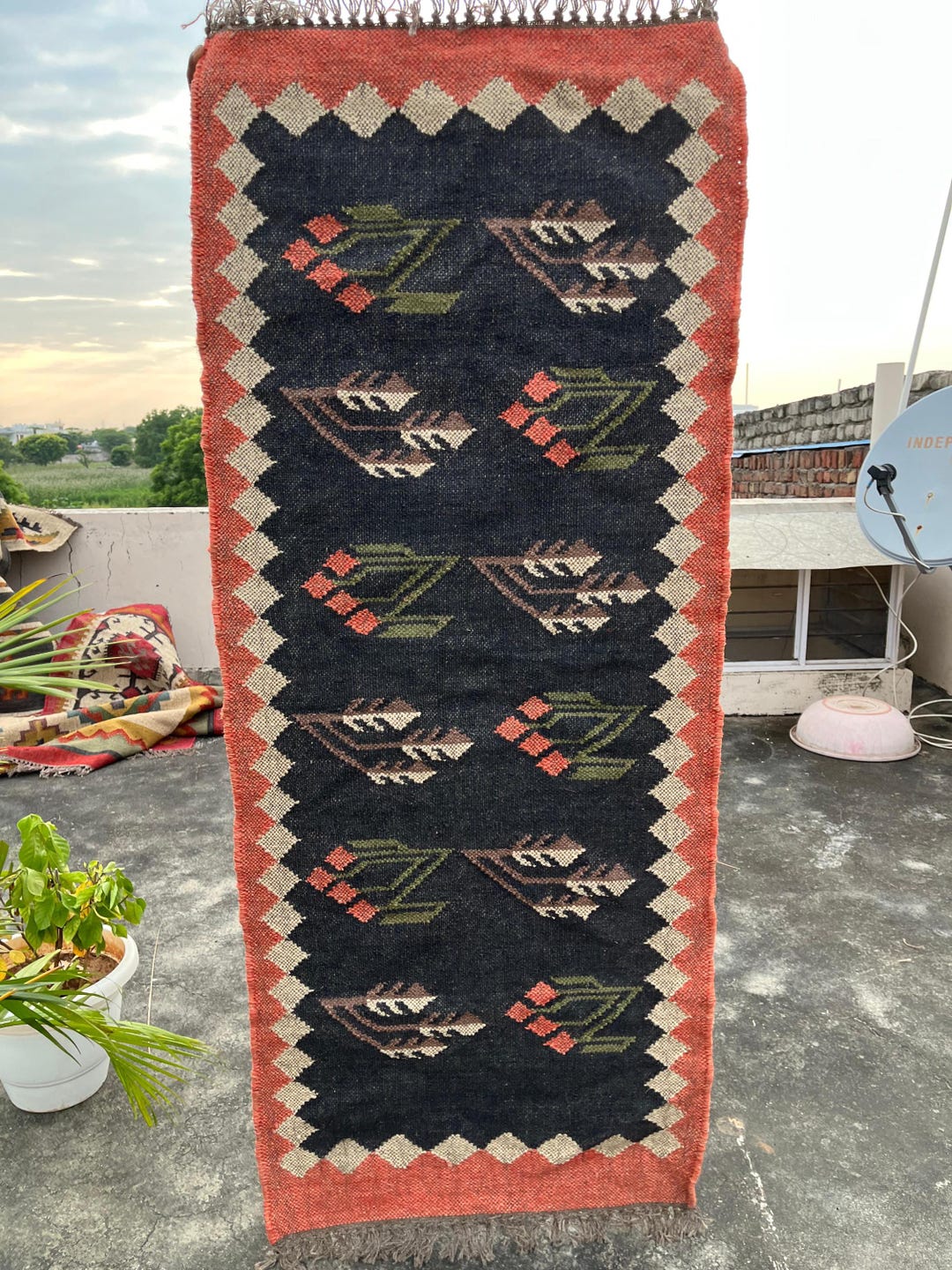 Handmade Kilim Stair Runner Rug for Stair Decor Handwoven Wool and Jute ...