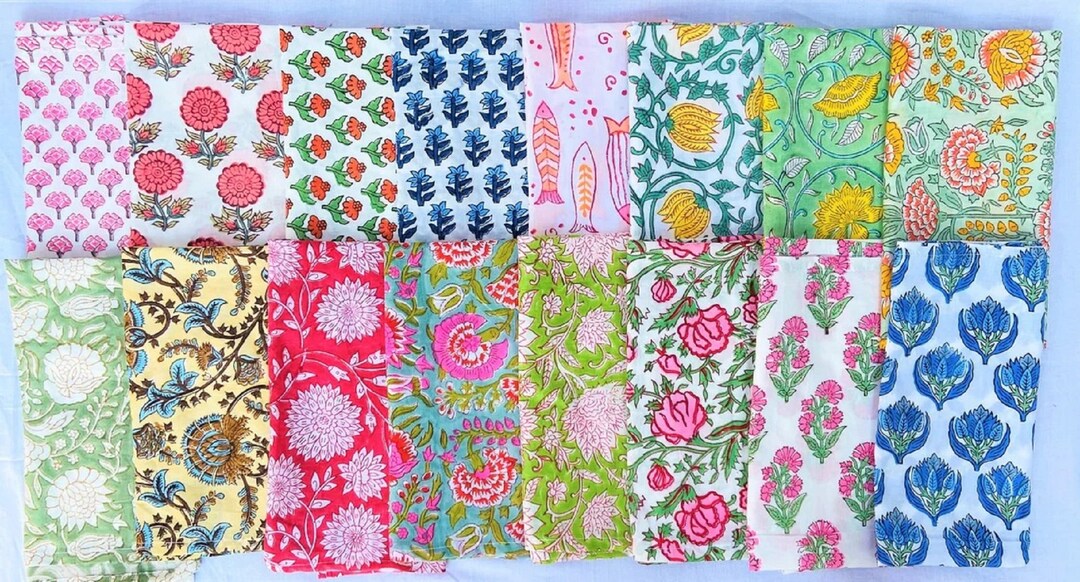 Assorted Napkin Set, 100 Pack of Hand Block Printed Napkins, Cotton ...