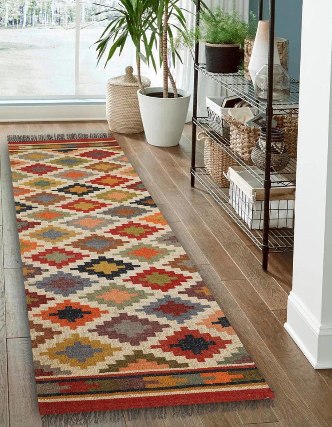 Multicolor Kilim Stair Runner, Vintage Aztec Motif Style, Handmade ...