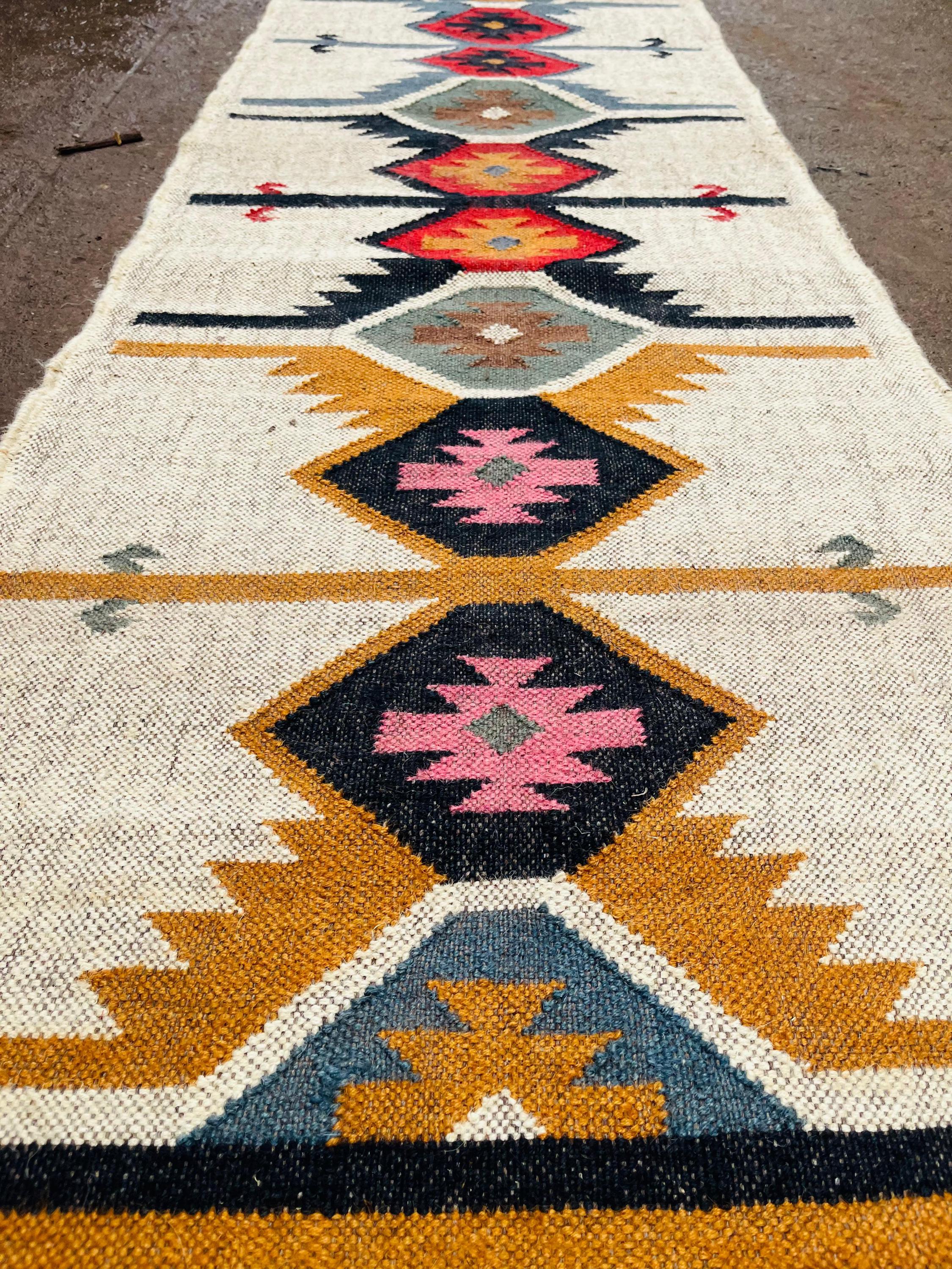 Handmade Kilim Runner Rug, Tribal Diamond Stair Runner, Southwestern ...
