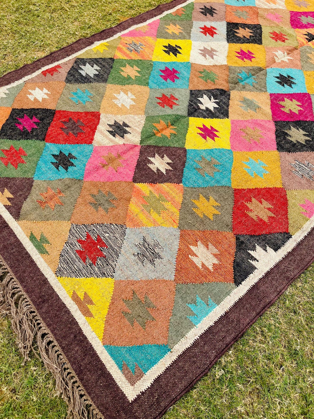 Wool Jute Rug Handwoven Aztec Accent Rug 5x8 Ft, Eco-friendly Kilim for ...