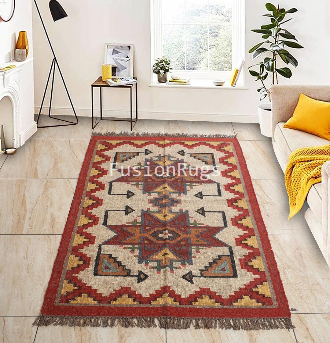 Handmade Wool Jute Rug, Navajo Kilim Rug, Aztec Rug, Accent Rug ...