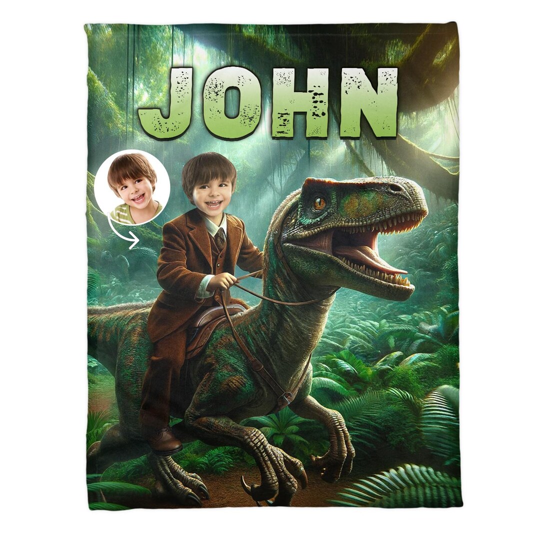 Personalized Velociraptor Dinosaur Fleece Plush Blanket, Custom Child ...