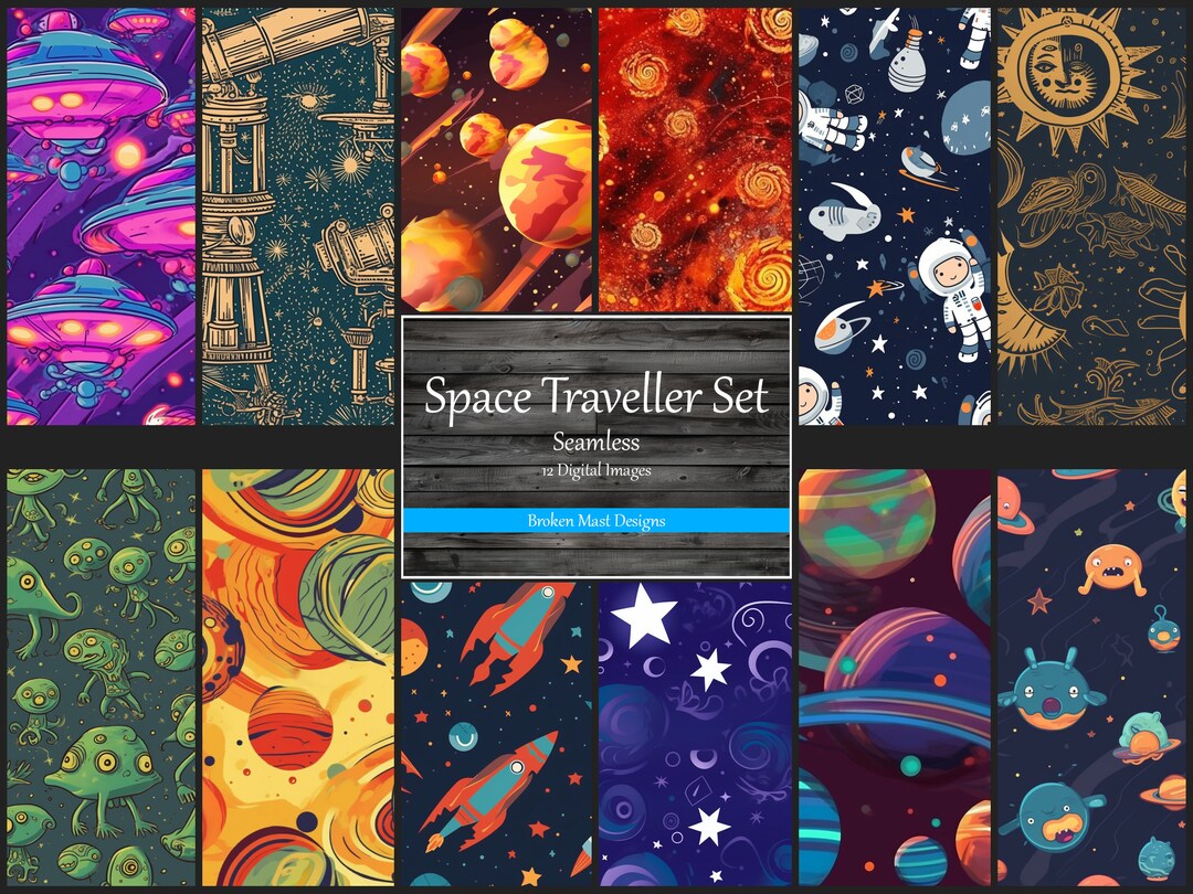 12 Space Themed Digital Papers. Seamless Patterns for Scrap Booking ...