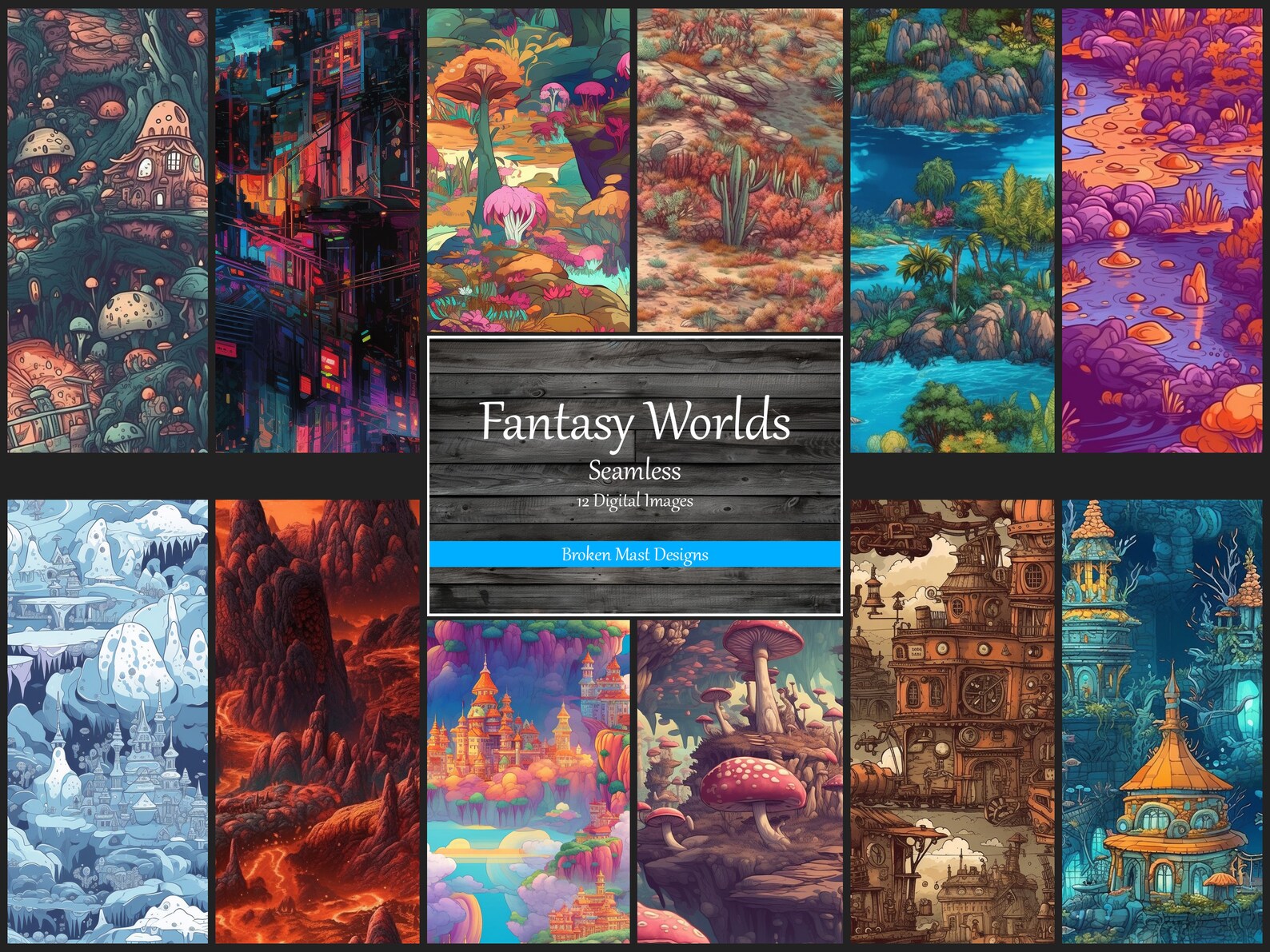 12 Fantasy World Digital Papers. Seamless Patterns for Scrap Booking ...