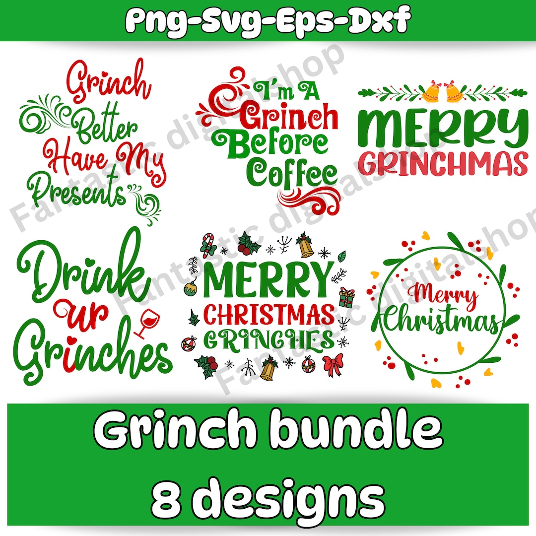 Grinch Bundle 8 Designs - Festive Digital Designs for Christmas Crafts ...