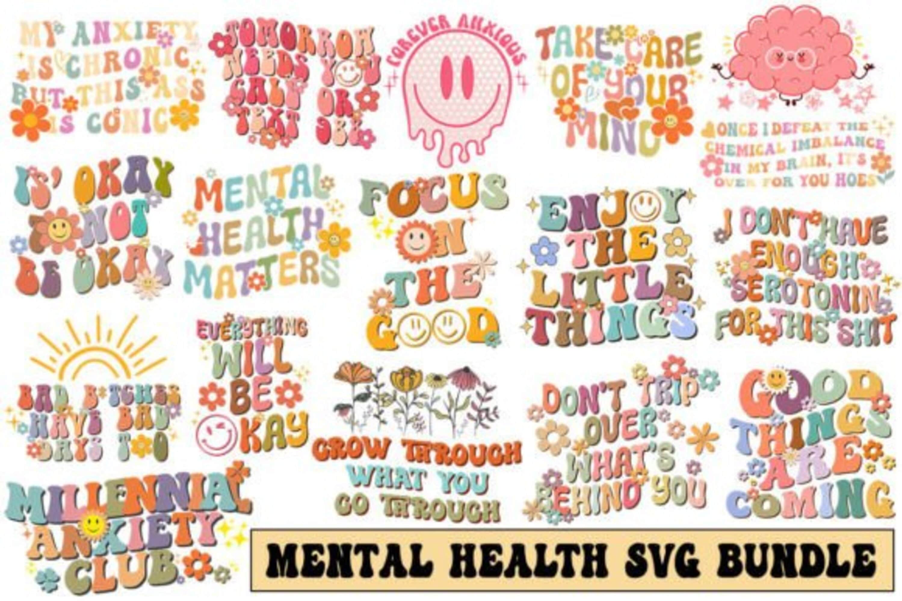 16 Mental Health Sublimation Bundle, PNG & SVG, Mental Health Matters ...