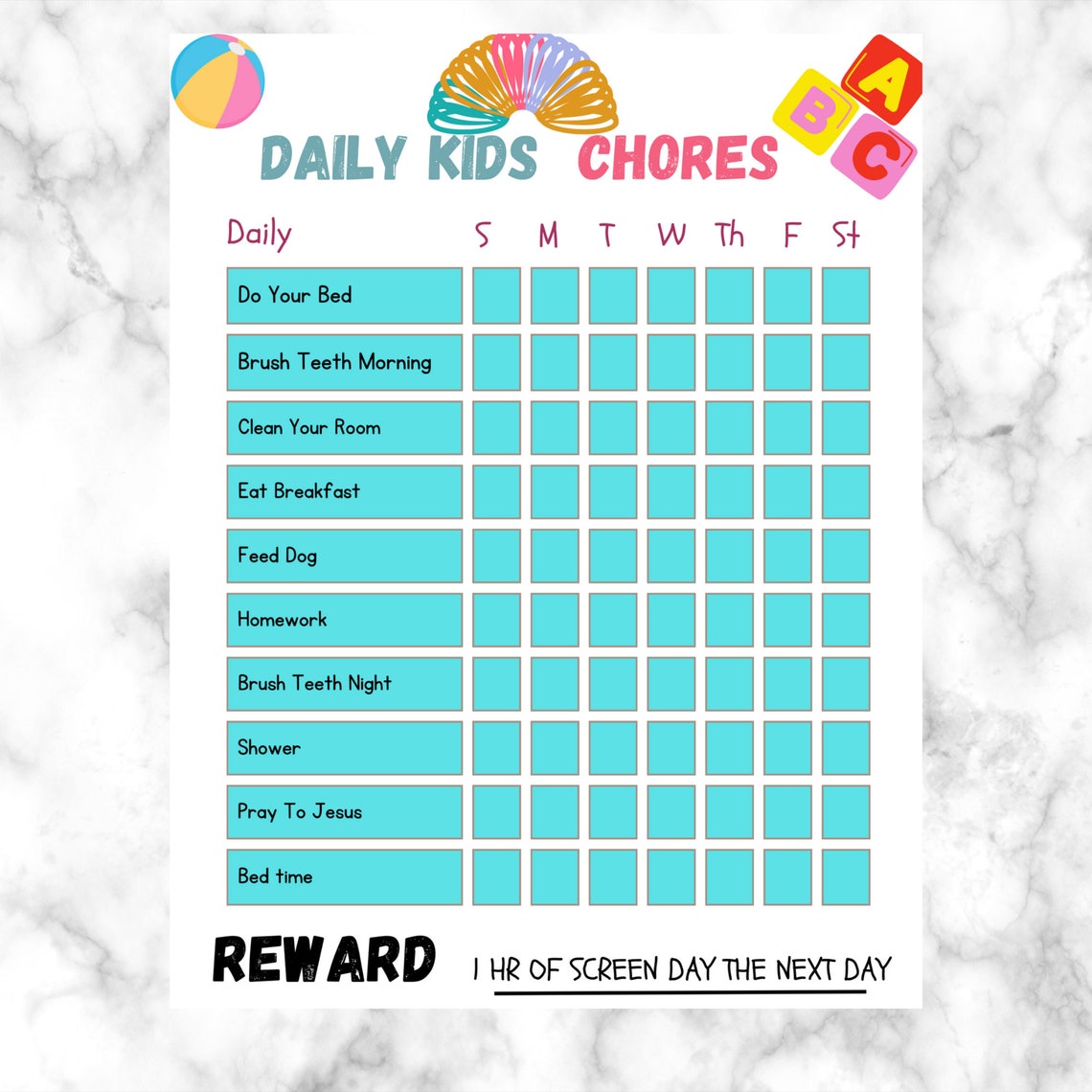 Daily Chore Chart for Kids Planner Template Digital Download, Canva ...