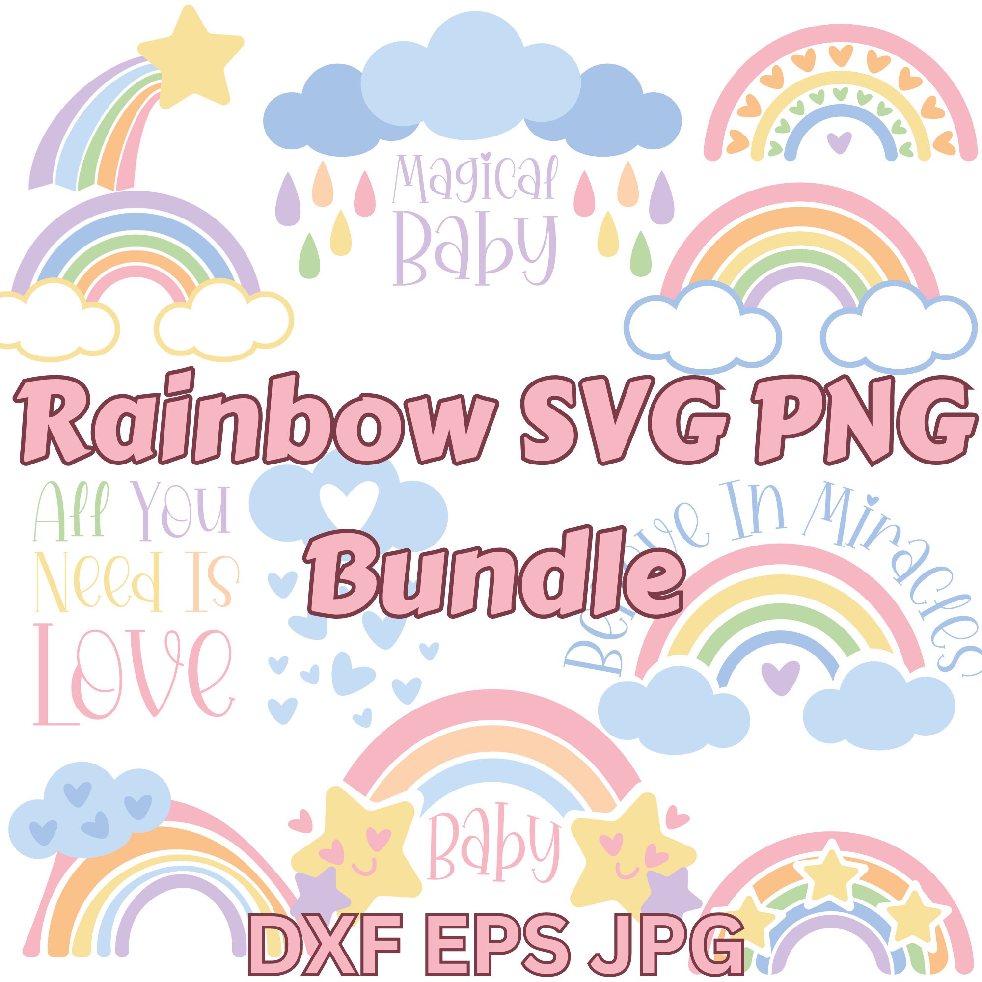 Adorable Rainbows SVG Bundle - Digital Download, Cute Rainbow Clipart ...