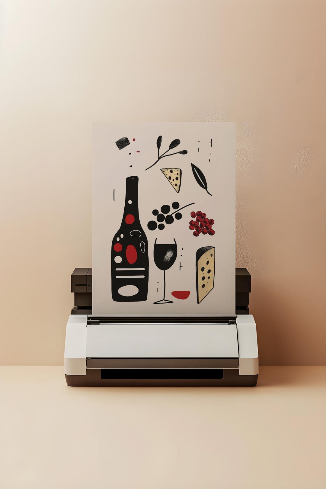 Wine and Cheese Gathering, Linocut Art Print, Folk Art, Abstract ...