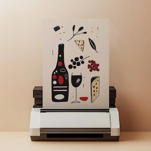 Wine and Cheese Gathering, Linocut Art Print, Folk Art, Abstract ...