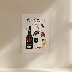 Wine and Cheese Gathering, Linocut Art Print, Folk Art, Abstract ...