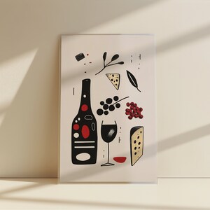 Wine and Cheese Gathering, Linocut Art Print, Folk Art, Abstract ...