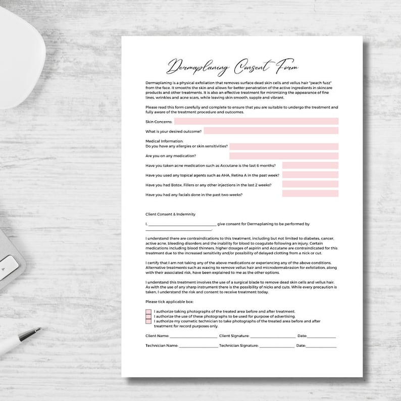 Dermaplaning Consent Form, Editable Canva Template for Estheticians - Etsy