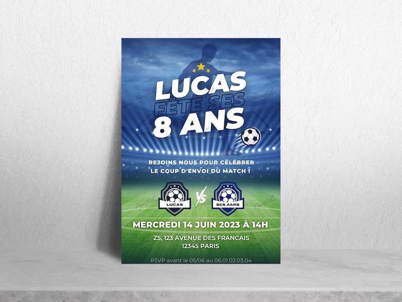 Personalized Football Birthday Invitation Card in French + Mobile ...