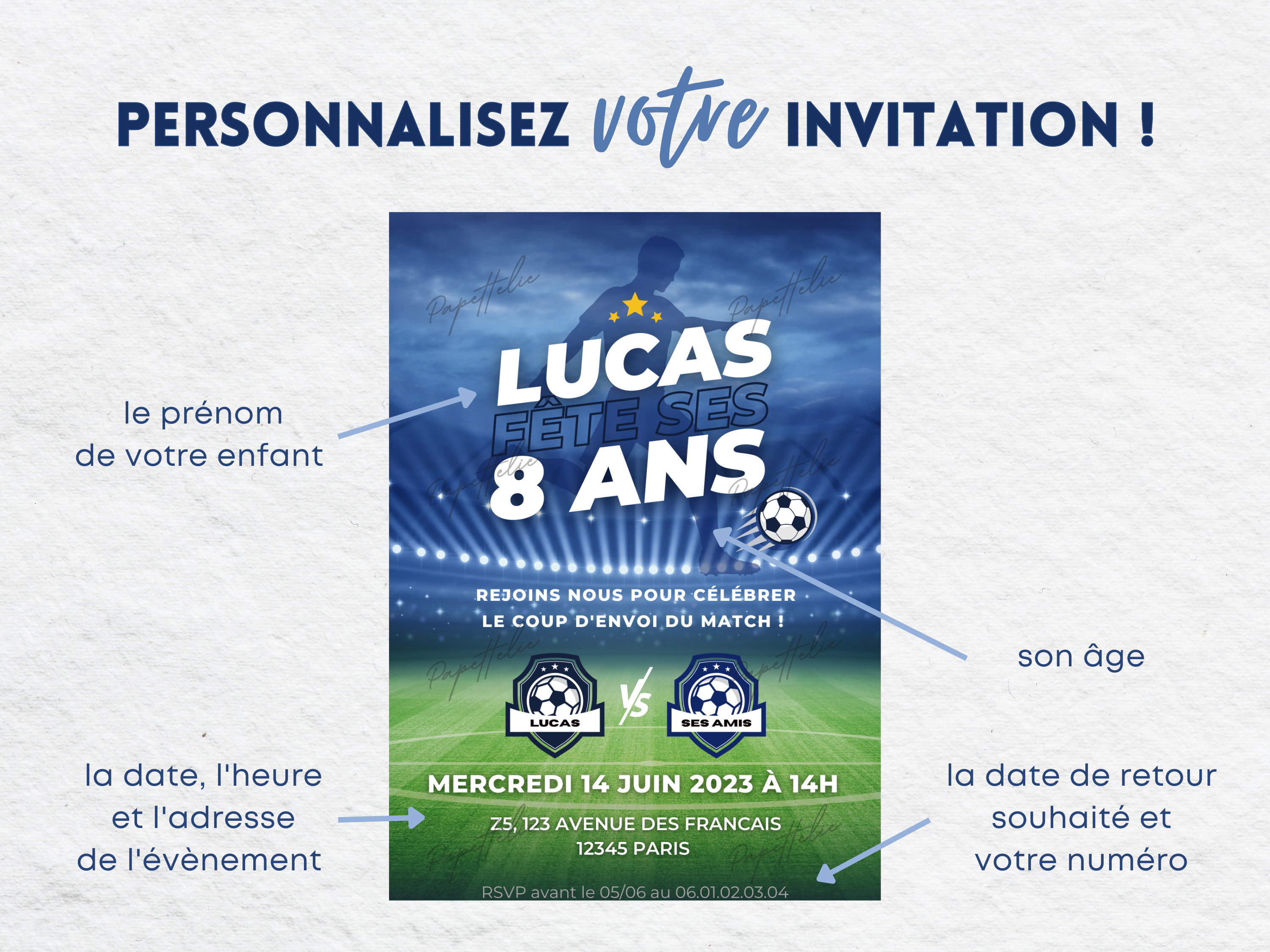 Personalized Football Birthday Invitation Card in French Mobile Digital ...