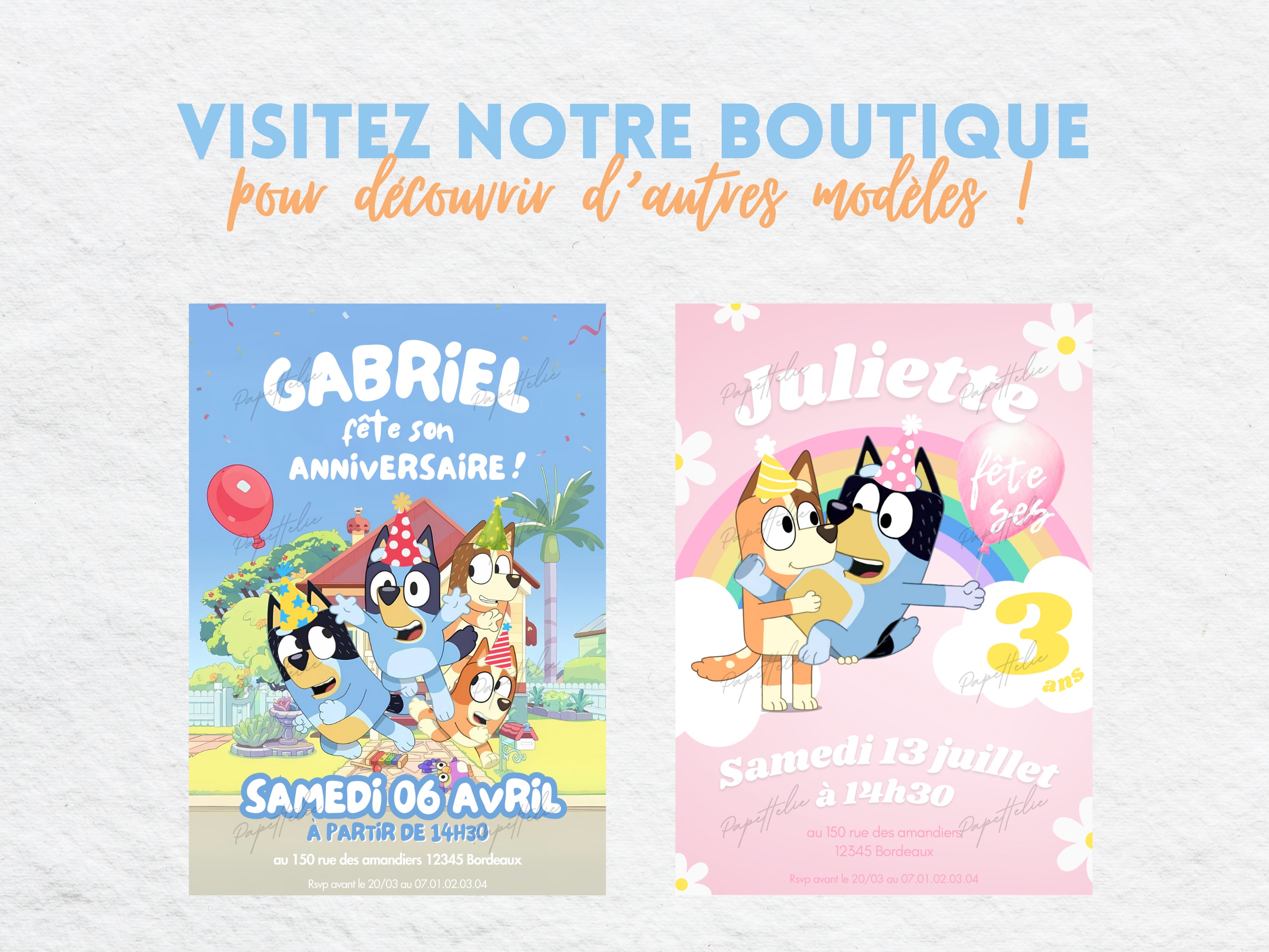 Bluey Blue Personalized Birthday Invitation Card in French + Mobile ...