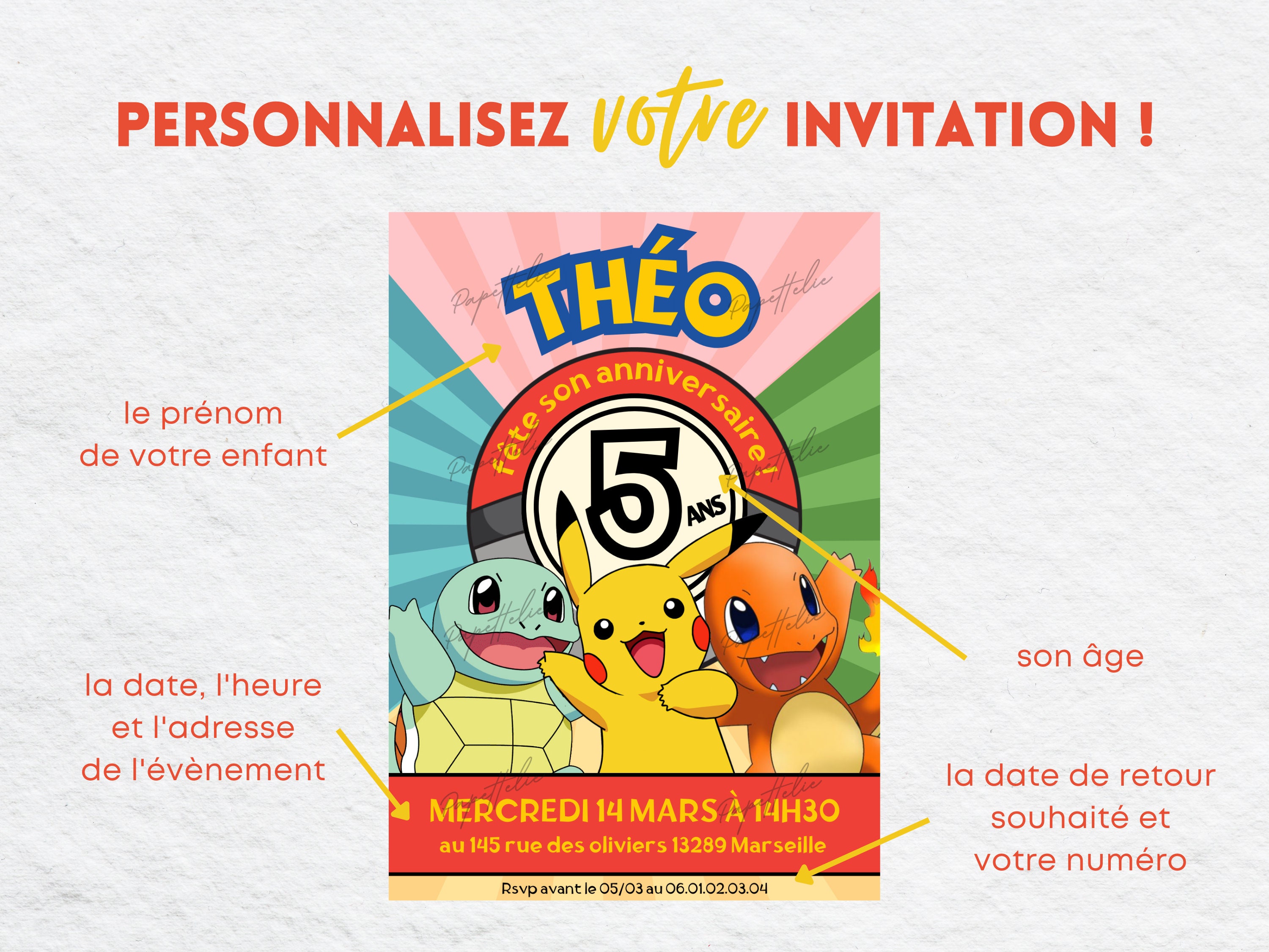 Personalized Pokemon Pikachu Birthday Invitation Card in French Mobile ...