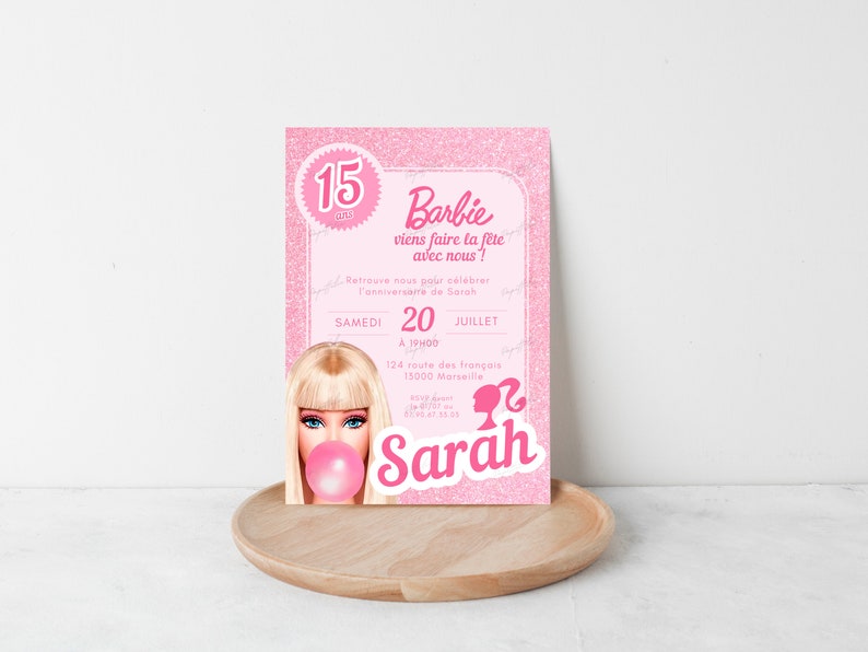 Personalized Birthday Invitation Card Barbie Doll Mobile Pink Girl ...