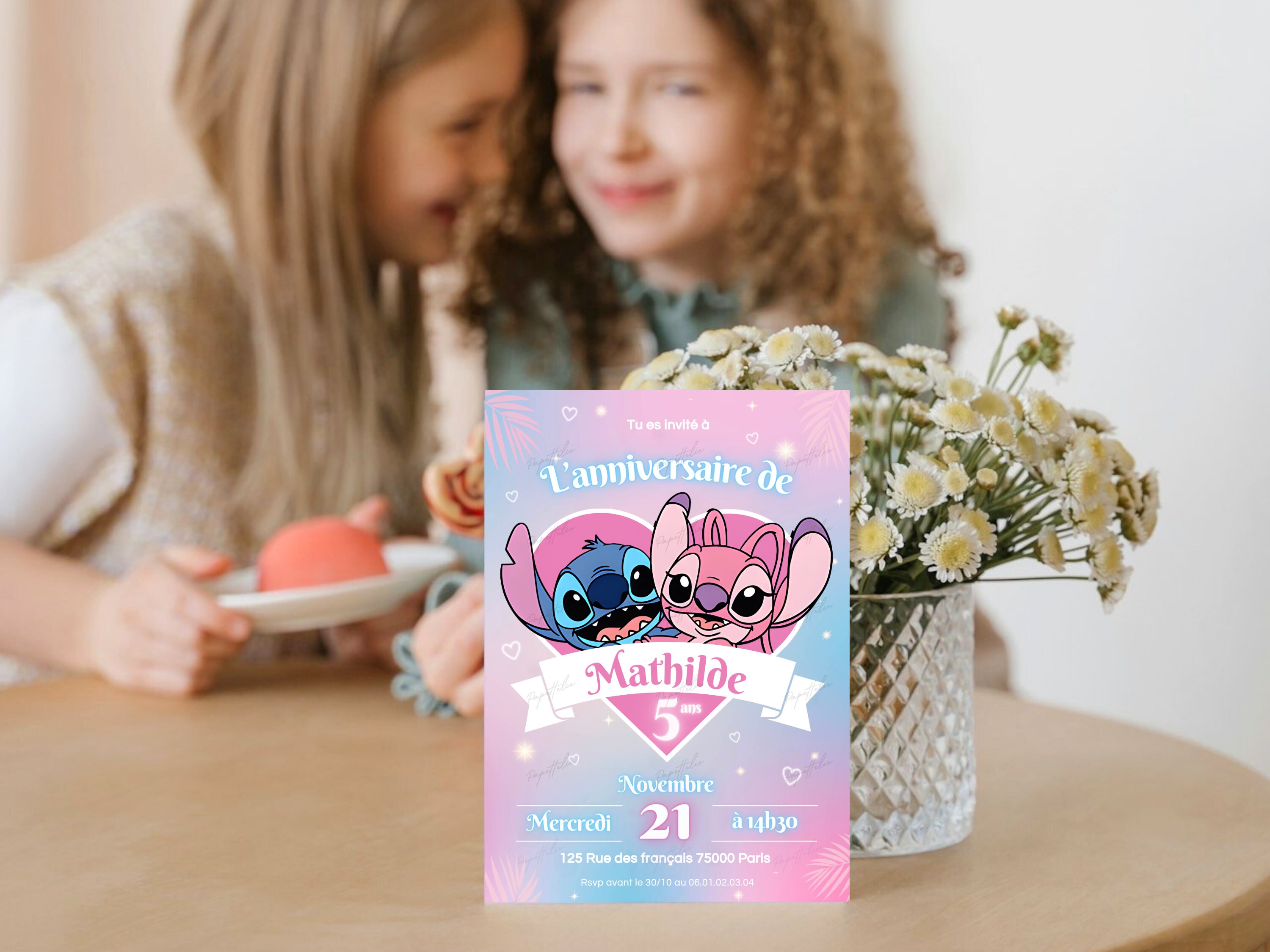 Carte d'invitation anniversaire personnalisée Stitch et Angel en ...