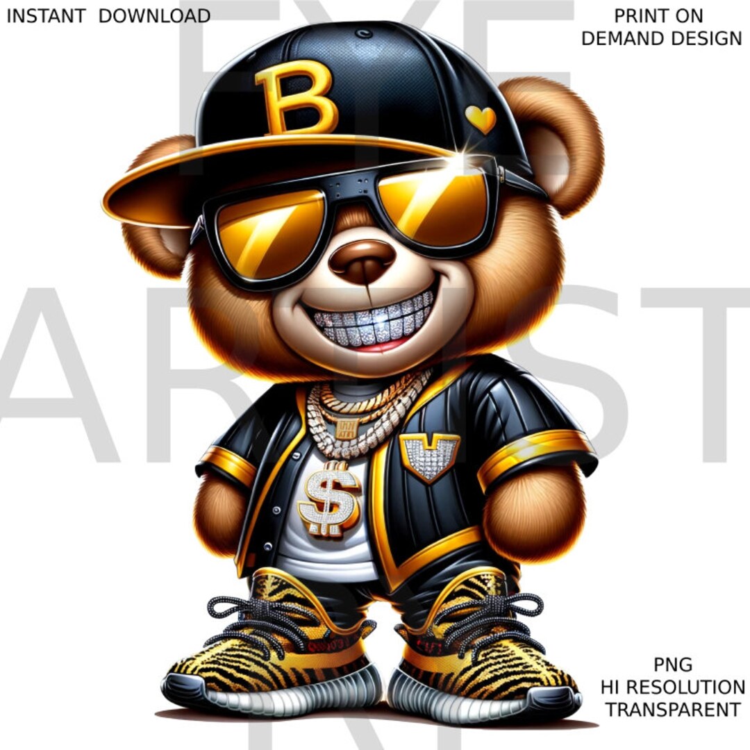 Boston Bling Teddy PNG, Cartoon Teddy, Teddy Bear PNG, Digital Download ...