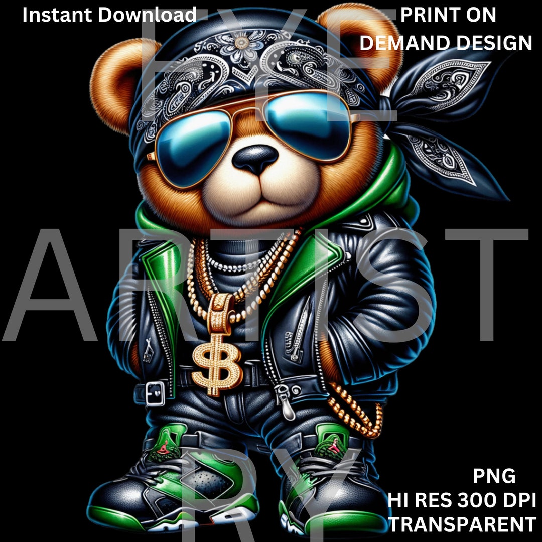 Money Green Motorcycle Teddy PNG, Cartoon Teddy, Gangsta Teddy Bear Png ...
