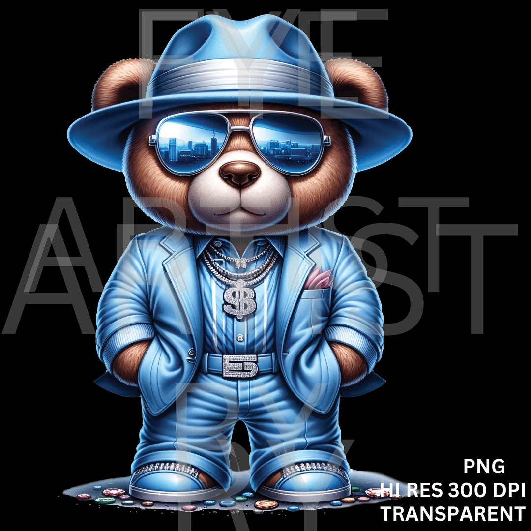 Cool Blue Teddy Bear PNG Bear Png Streetwear Teddy Bear Png Digital ...