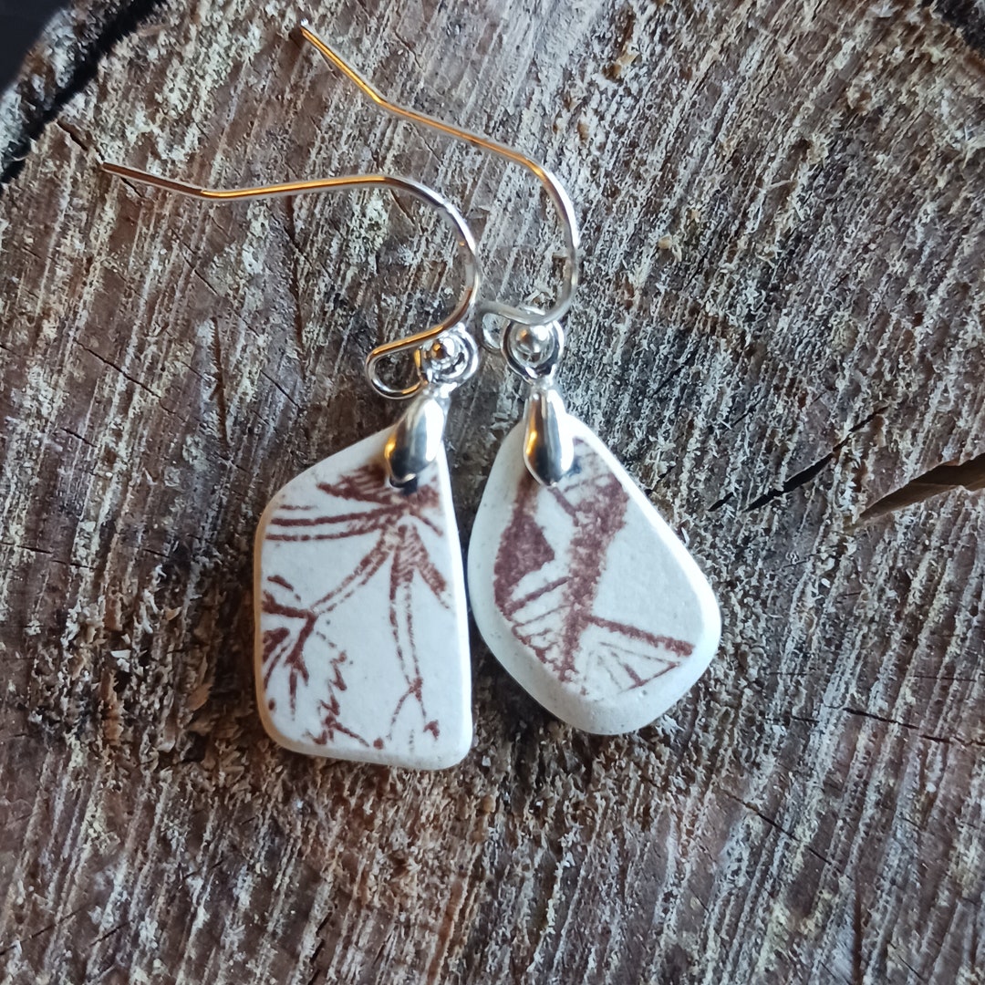 Rare Sea Pottery, Scottish Sea Pottery Earrings, Seapottery & Silver ...