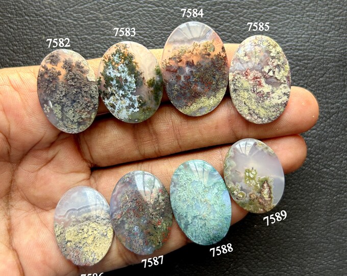 RARE Natural Indonesian Moss Agate, Colorful Cabochon Scenic Moss Agate ...