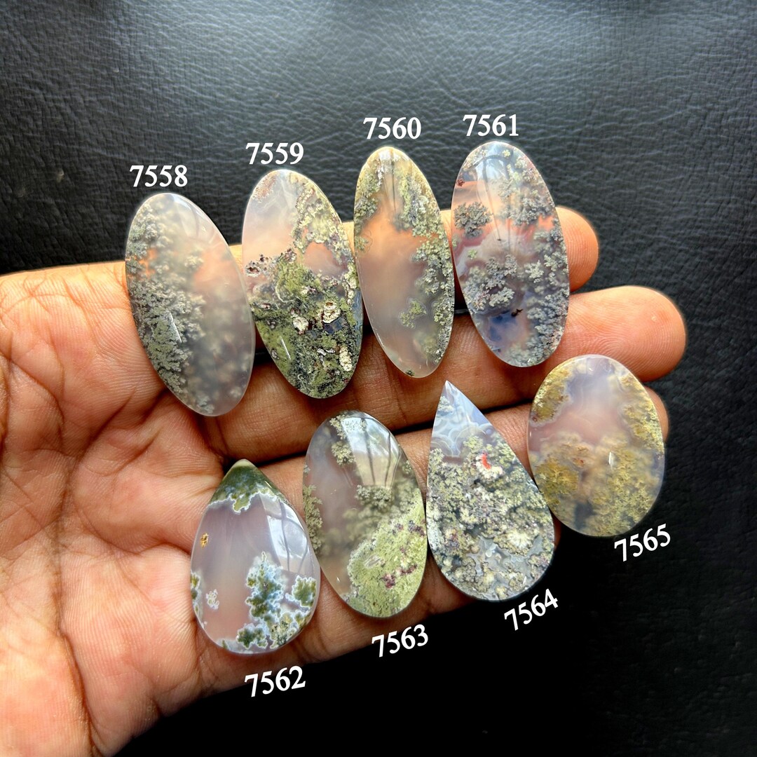 RARE Natural Indonesian Moss Agate, Colorful Cabochon Scenic Moss Agate ...